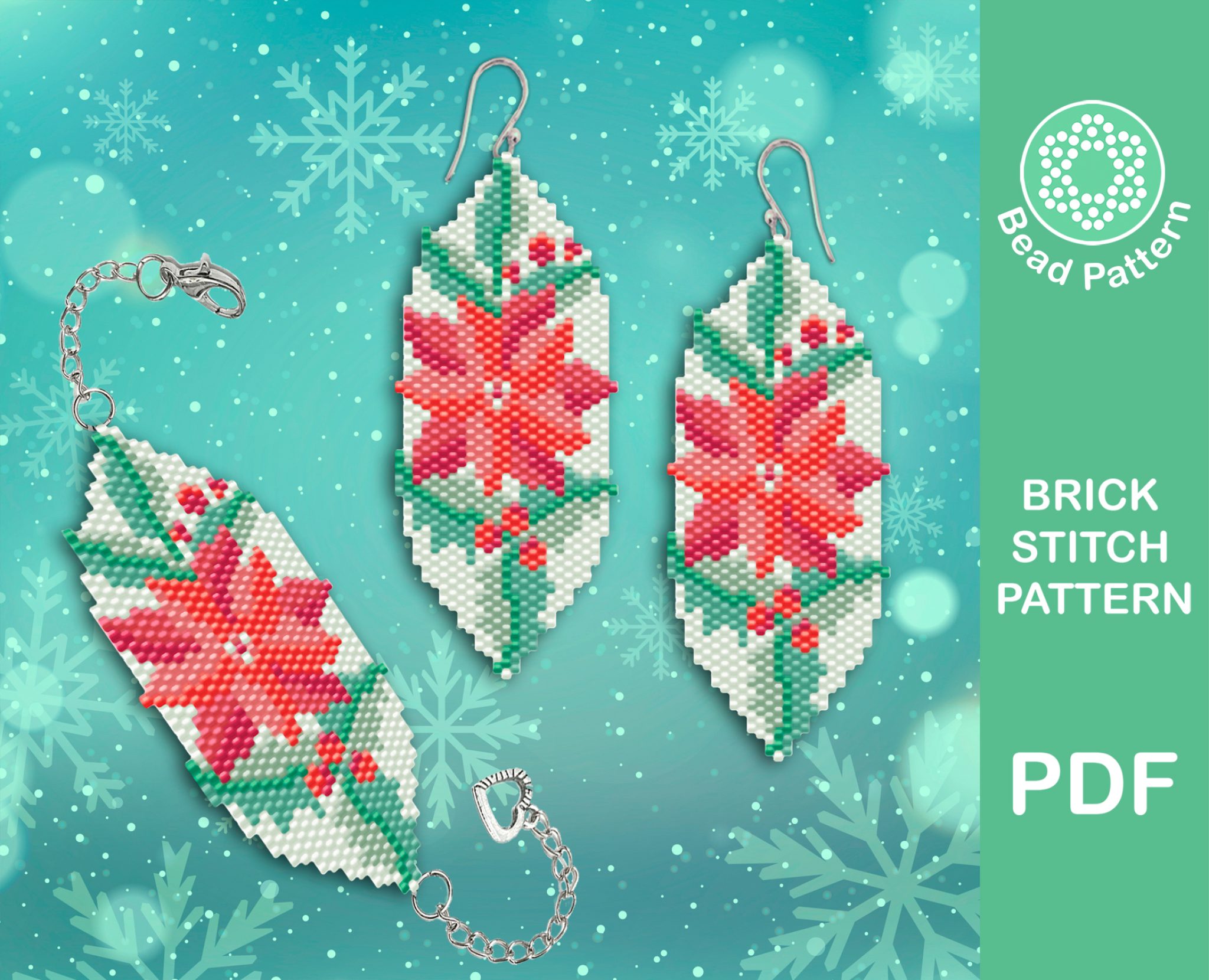 Christmas rose brick stitch pattern for earrings or bracelet