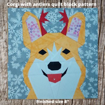 Corgi with antlers quilt block PDF Pattern 3 versions Paper