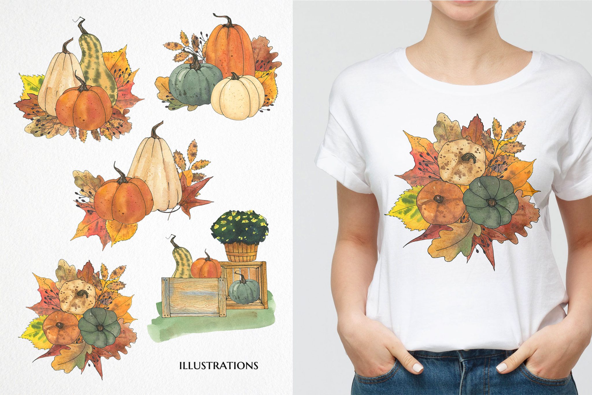 Watercolor fall clipart, Autumn country landscape illustrations ...