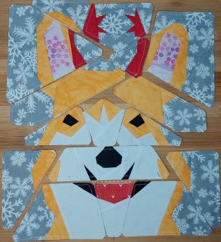 Corgi with antlers quilt block PDF Pattern 3 versions Paper