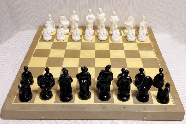 Antique Soviet Chess set with chessboard. Old Russian Chess