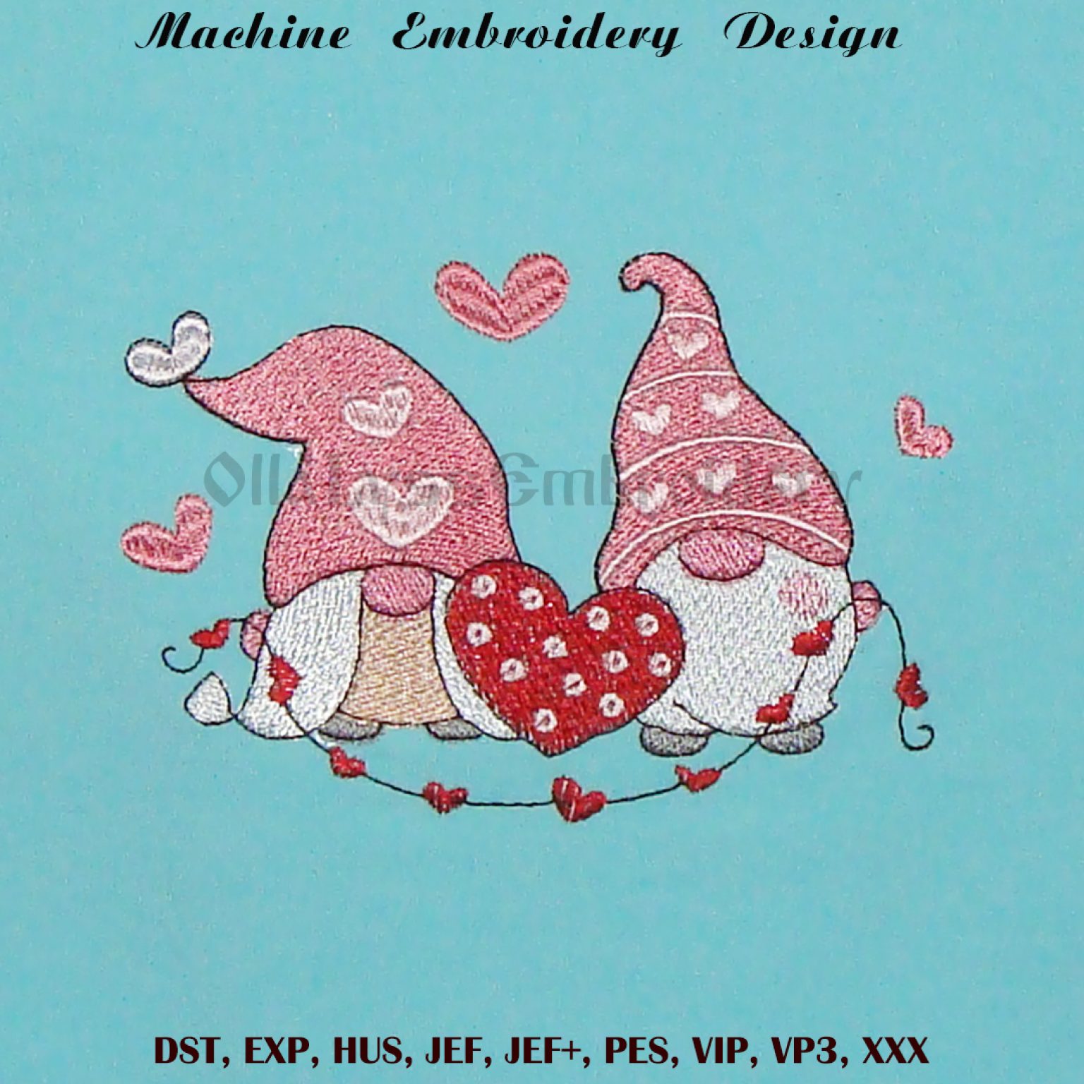 Valentine Gnomes machine embroidery design