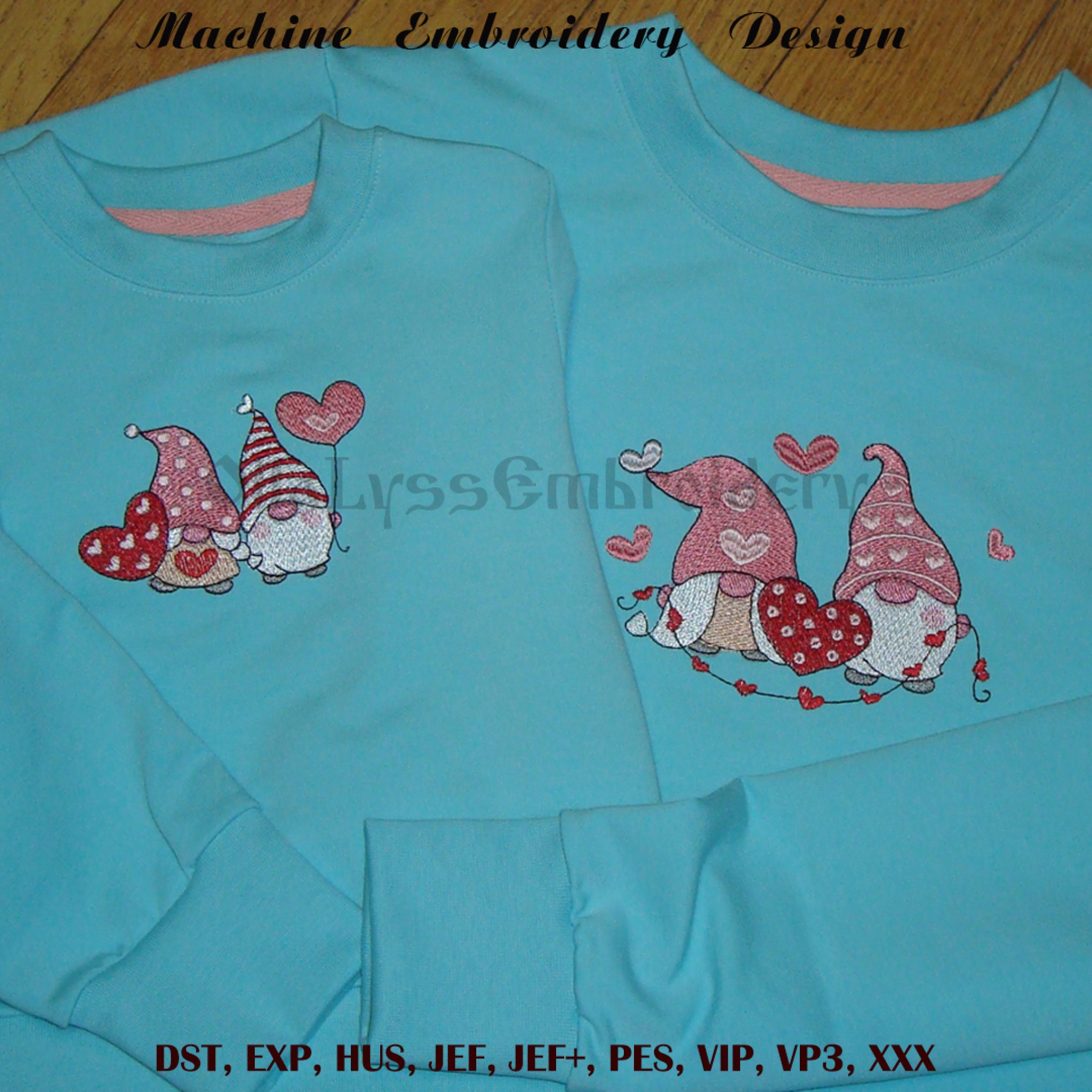Valentine Gnomes machine embroidery design