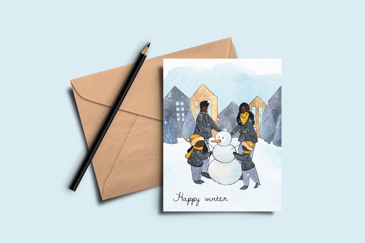 winter clipart, watercolor family outdoor activities illustrations ...