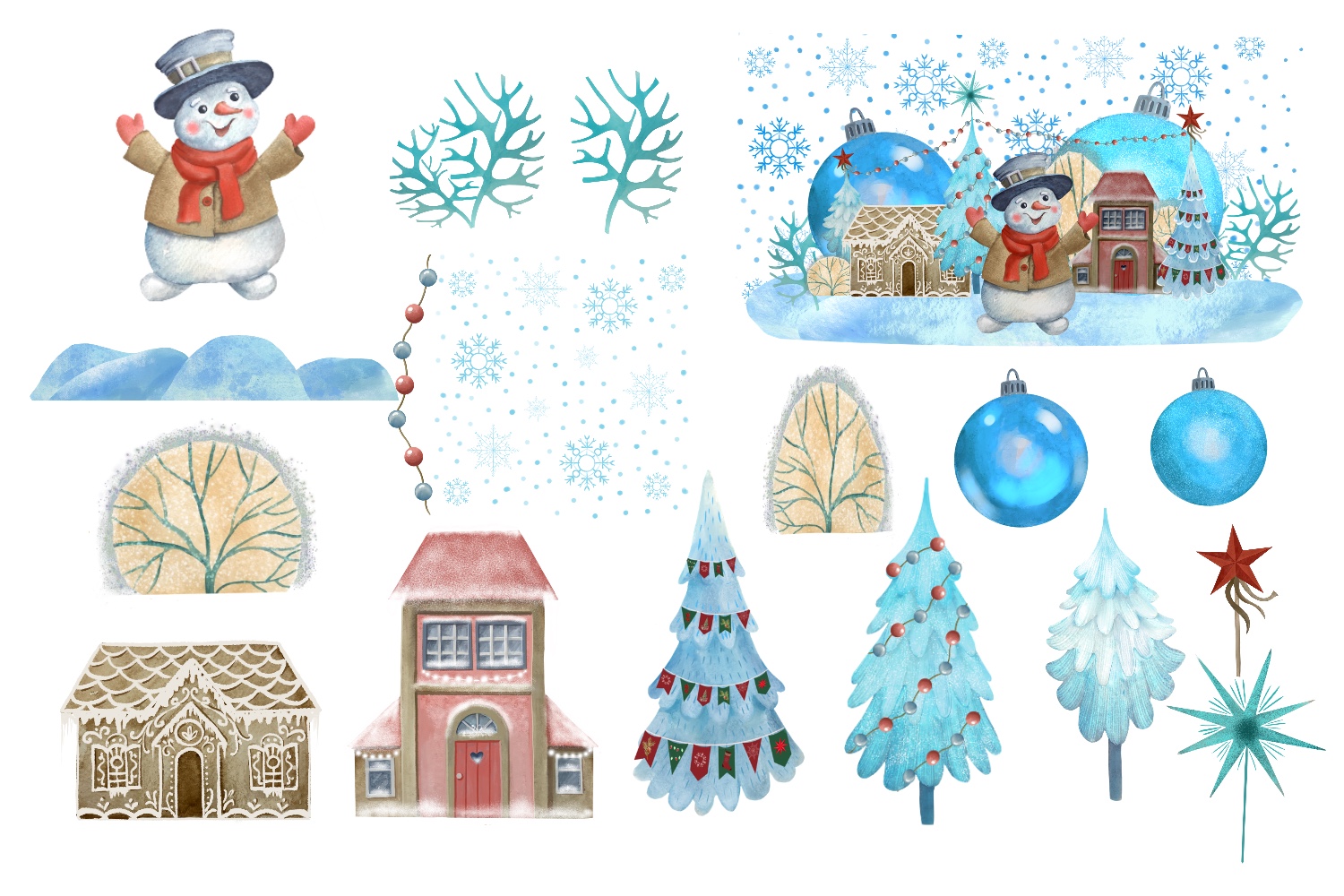 Snowmen,Christmas composition.Watercolor clipart - Crealandia