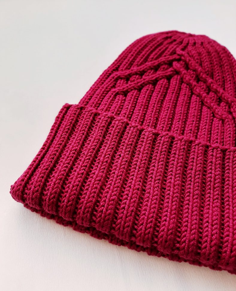 Knitting Pattern Ribbed Hat with Cabled Crown 2 sizes