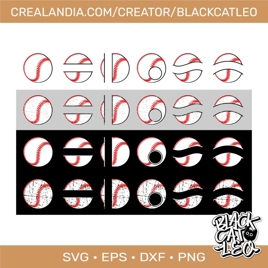 Baseball SVG Bundle. Distressed split baseball ball set.