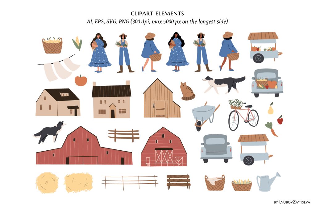 domestic animals clipart, farm life illustrations svg - Crealandia