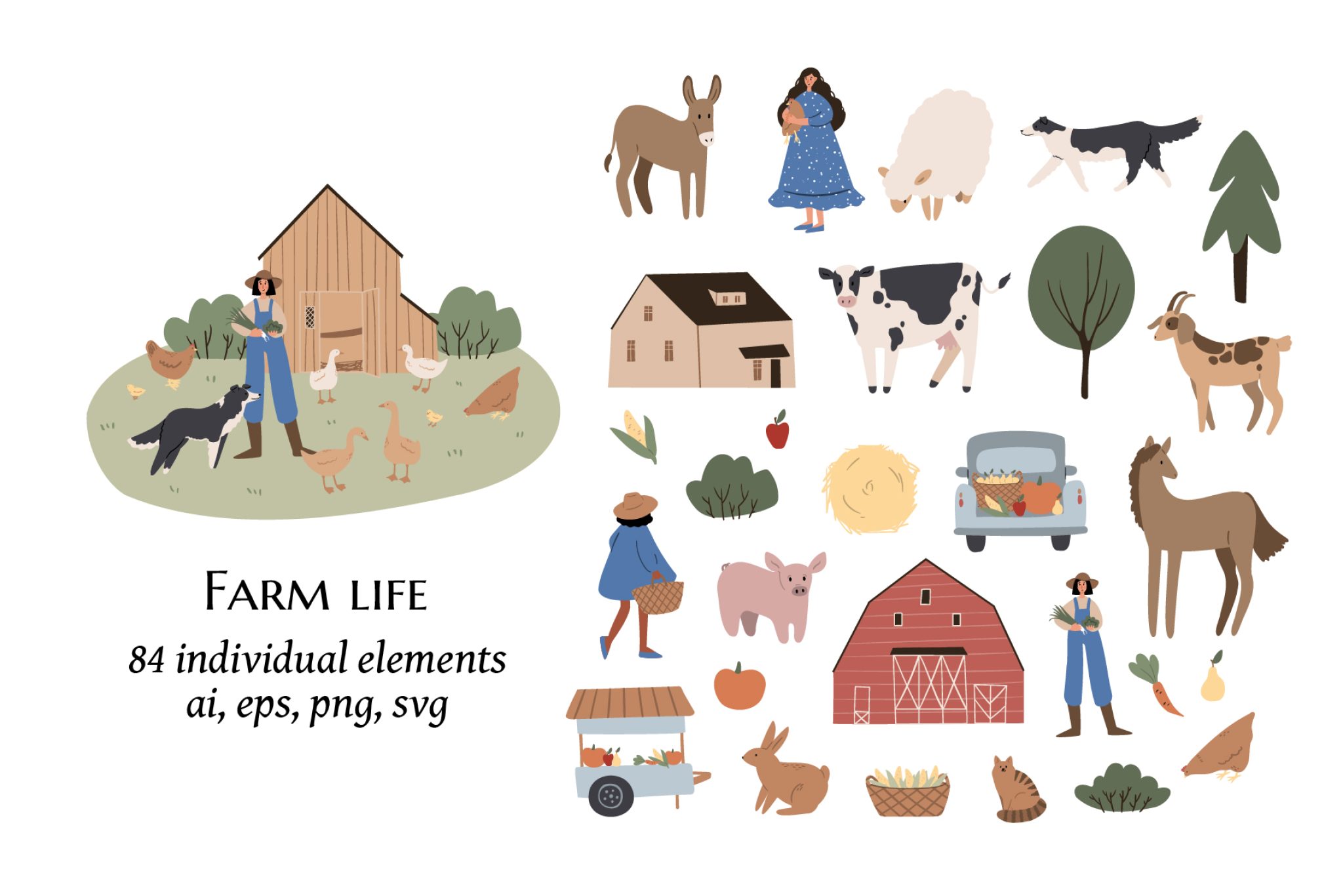 domestic animals clipart, farm life illustrations svg - Crealandia