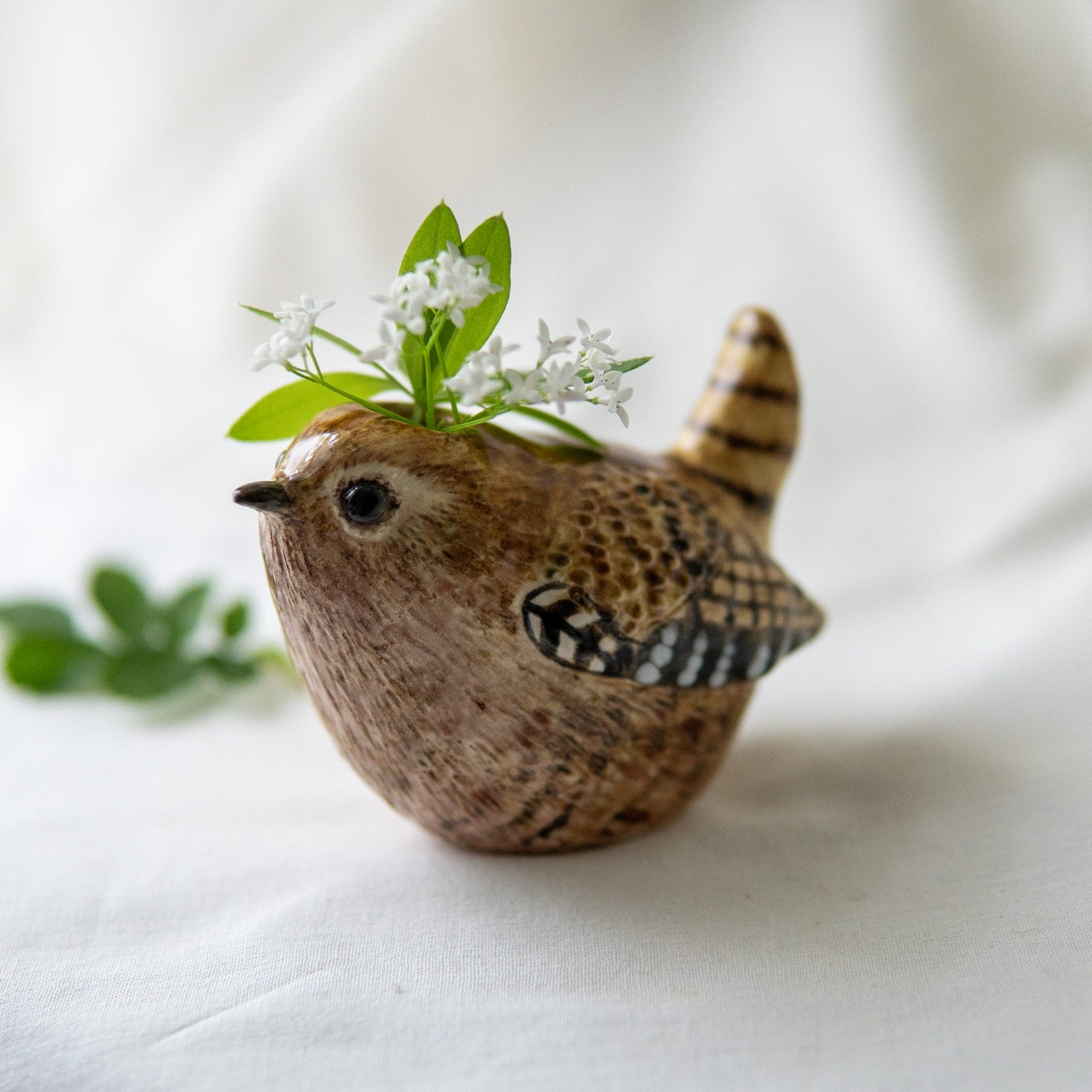 Cute Ceramic Wren Bird Vase, Whimsical Bird Lover's Gift - Crealandia