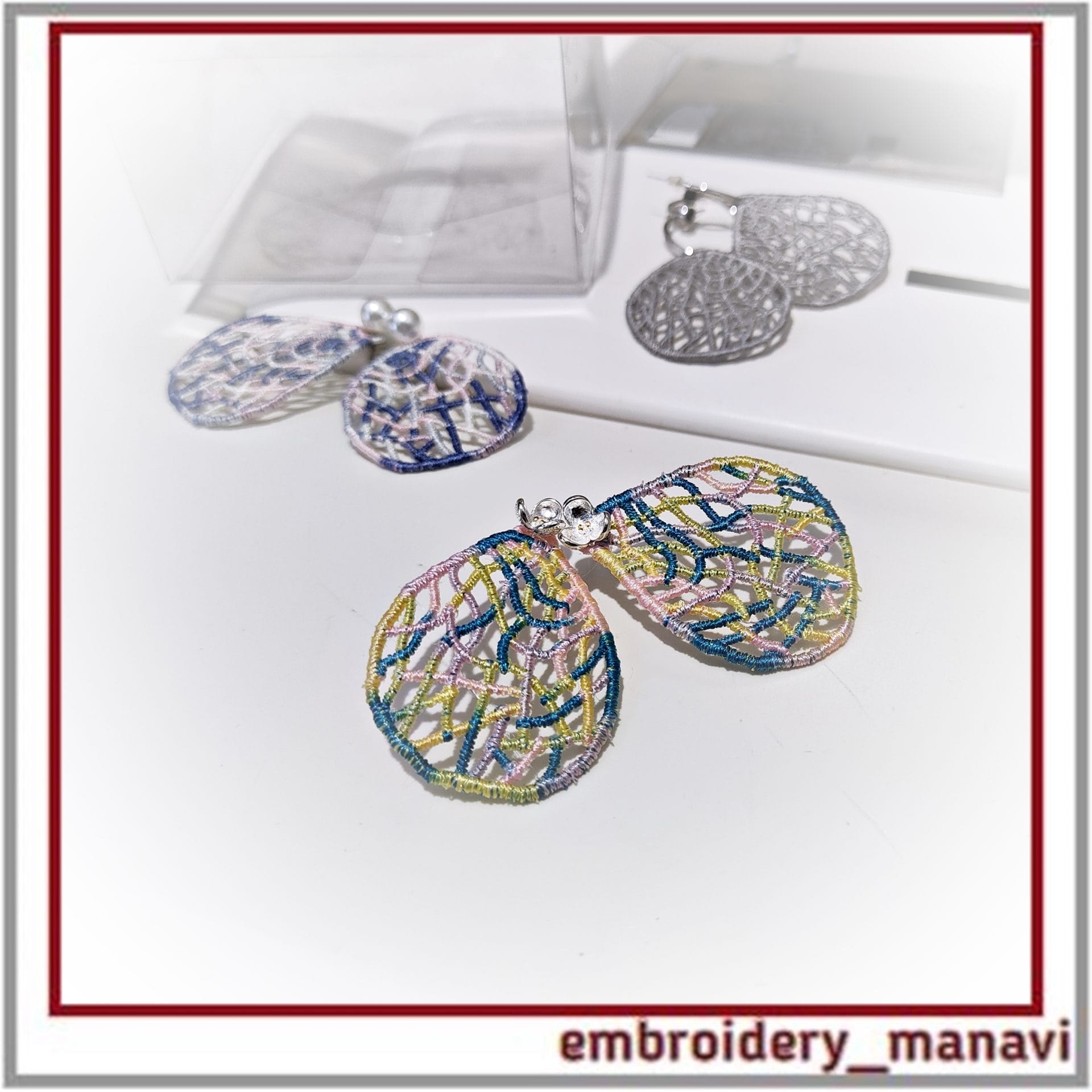 In The Hoop FSL earrings fancy shape Machine embroidery design - Crealandia
