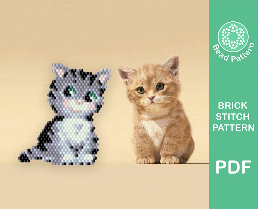 Cute cat brick stitch pattern PDF instant download