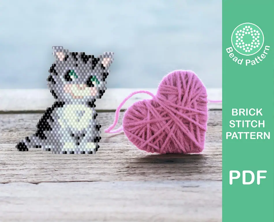 Cute cat brick stitch pattern PDF instant download