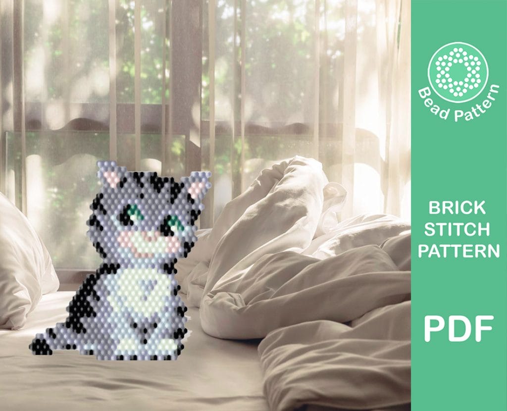 Cute cat brick stitch pattern PDF instant download