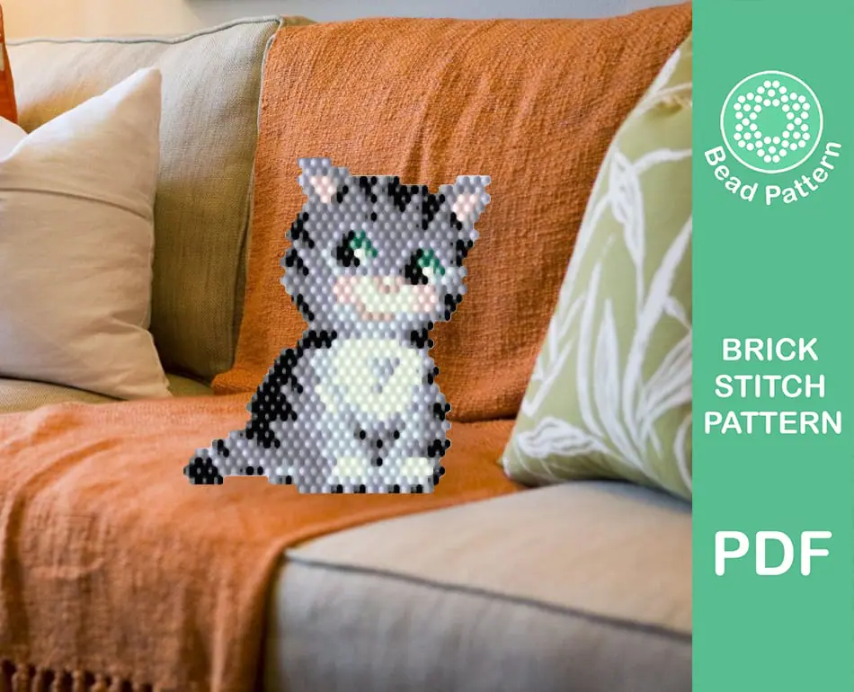 Cute cat brick stitch pattern PDF instant download