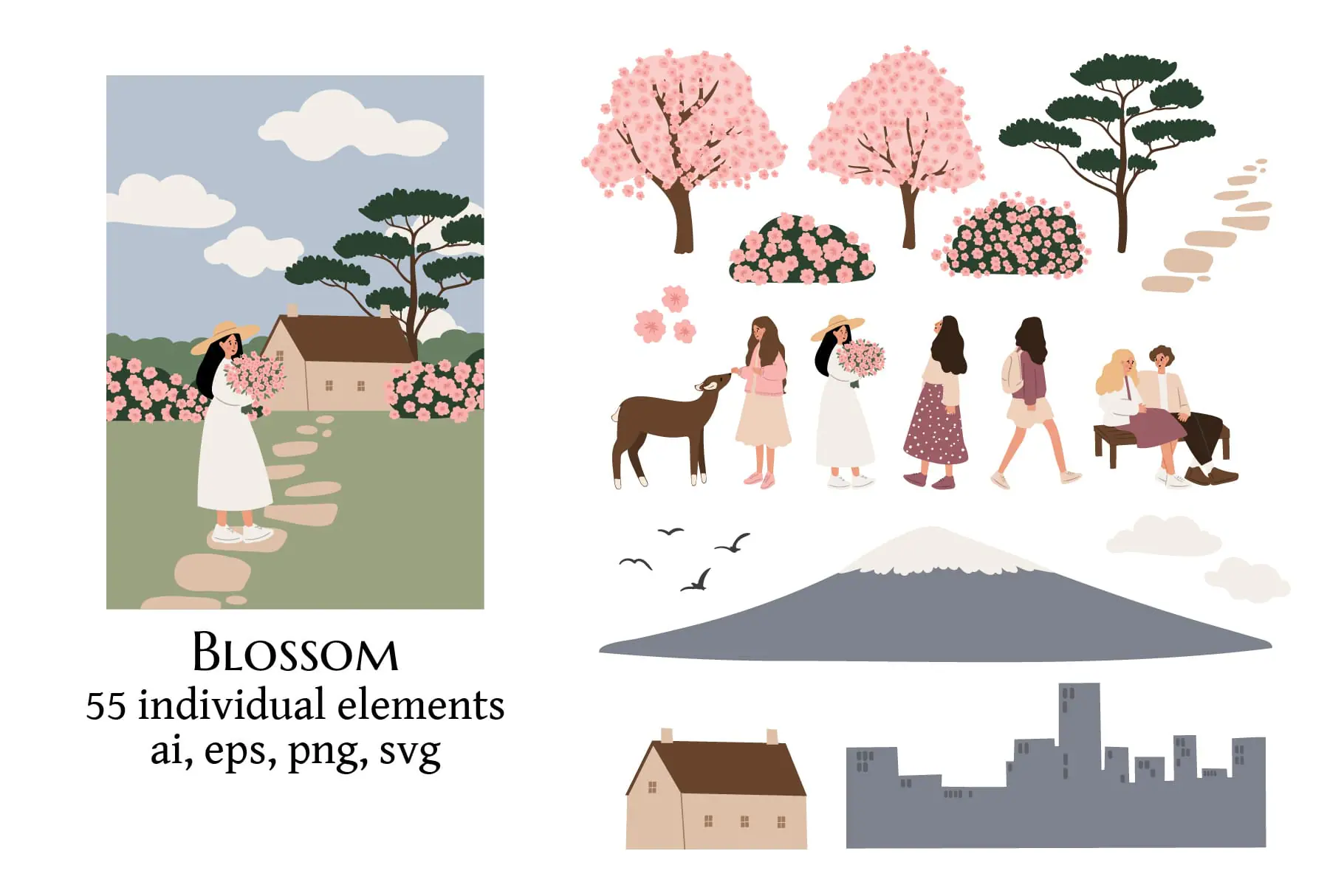 Women in Nature Spring Bloom DIY Clipart Collection - Crealandia